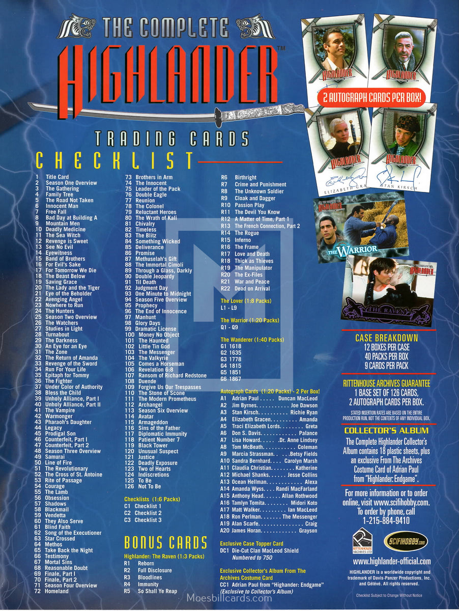 The Complete Highlander Sell Sheet | Moesbill Trading Cards – Moesbill ...